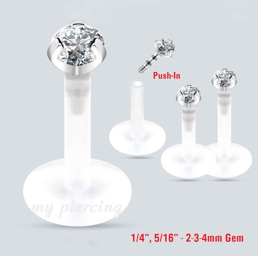 8 G Labret 10-Piece CZ Bio Flex Earring Set – 16G Push-In Cartilage ...