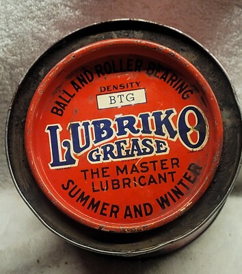 RED LUBRIKO INDUSTRIAL AUTOMOTIVE GREASE TIN VINTAGE MECHANIC COLLECT ...