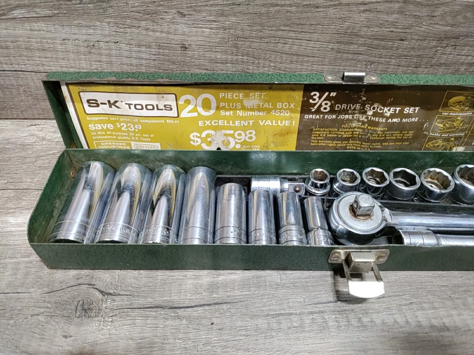 Vintage S & K Tools 20 Piece 3/8 Drive Socket Set W Metal Case Set No ...