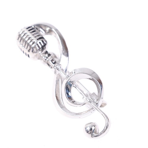 Vintage Silver Microphone Brooches Women Men Music Note Brooch Pins ...