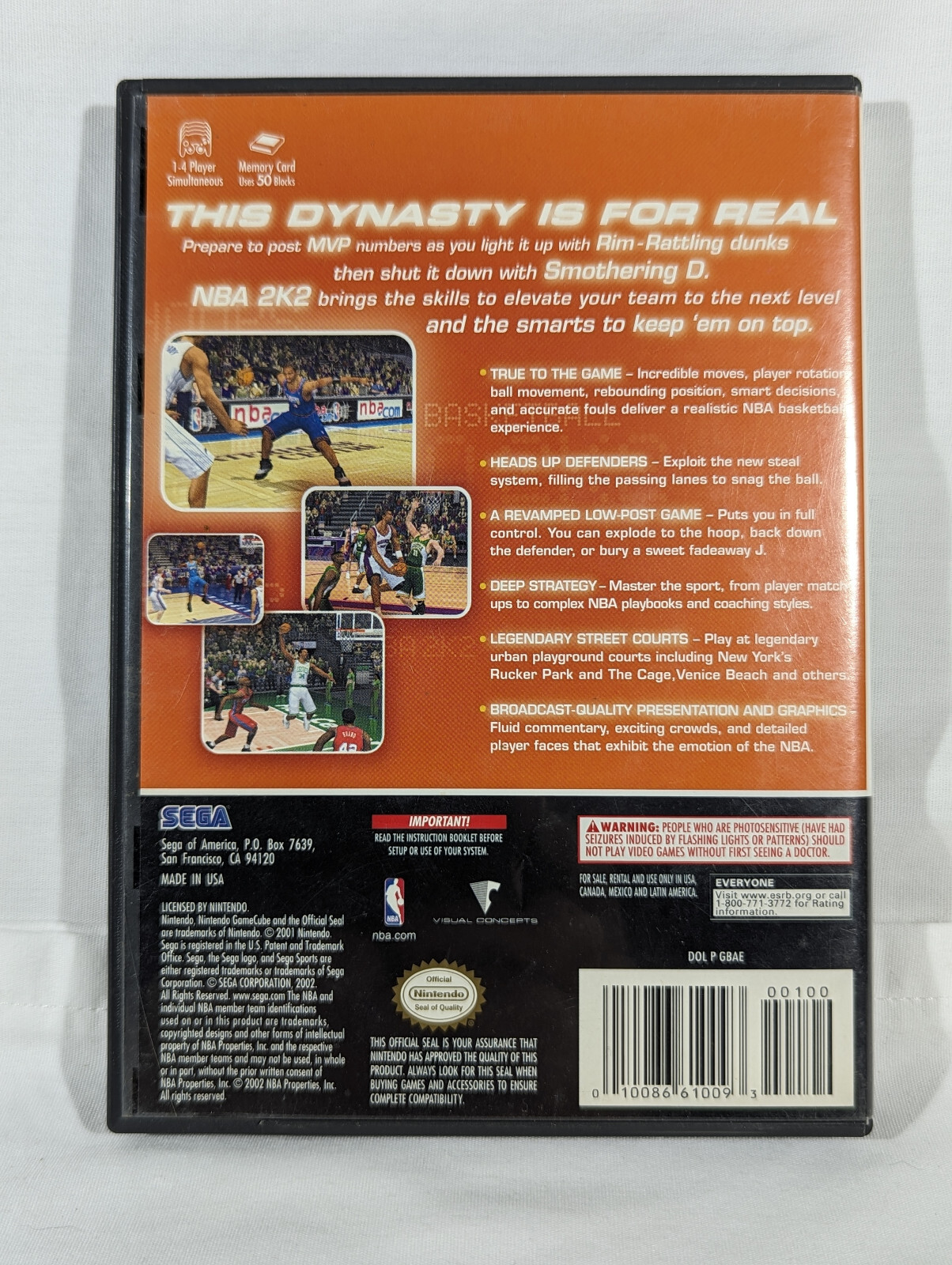 Nintendo GameCube Sega Sports NBA 2K2 Basketball No Manual Allen ...