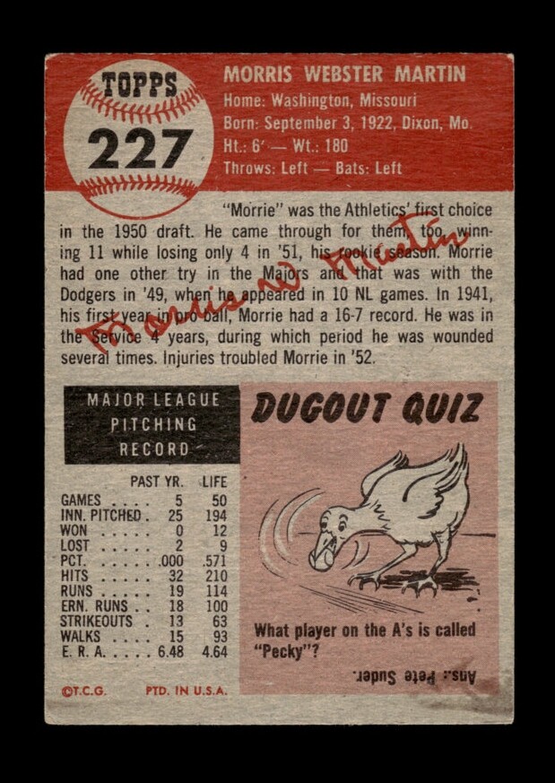 1953 Topps Set-Break #227 Morris Martin VG-VGEX *GMCARDS* | eBay