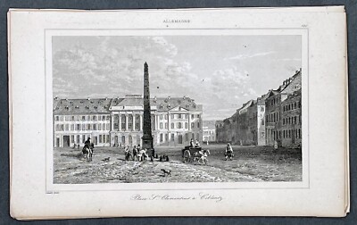 1838 A F Lemaitre Antique Print view of St Clements Place, Coblenz ...