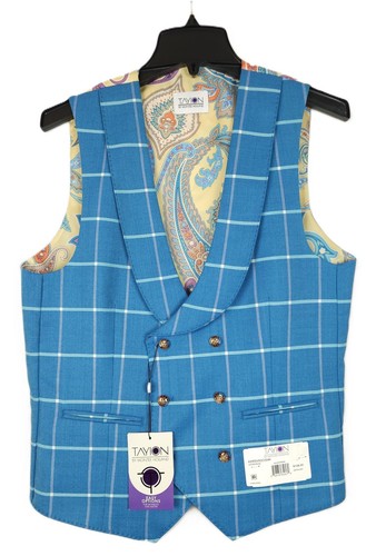 Tayion Classic-Fit Stretch Wool Blend Suit Vest Blue/Cream Windowpane ...