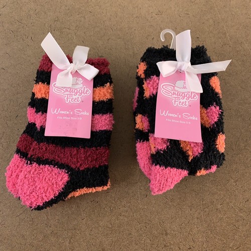 Snuggle Feet Women's Shoe Size 5-9 Plack Pink Fuzzy Crew Socks 2 Pairs ...