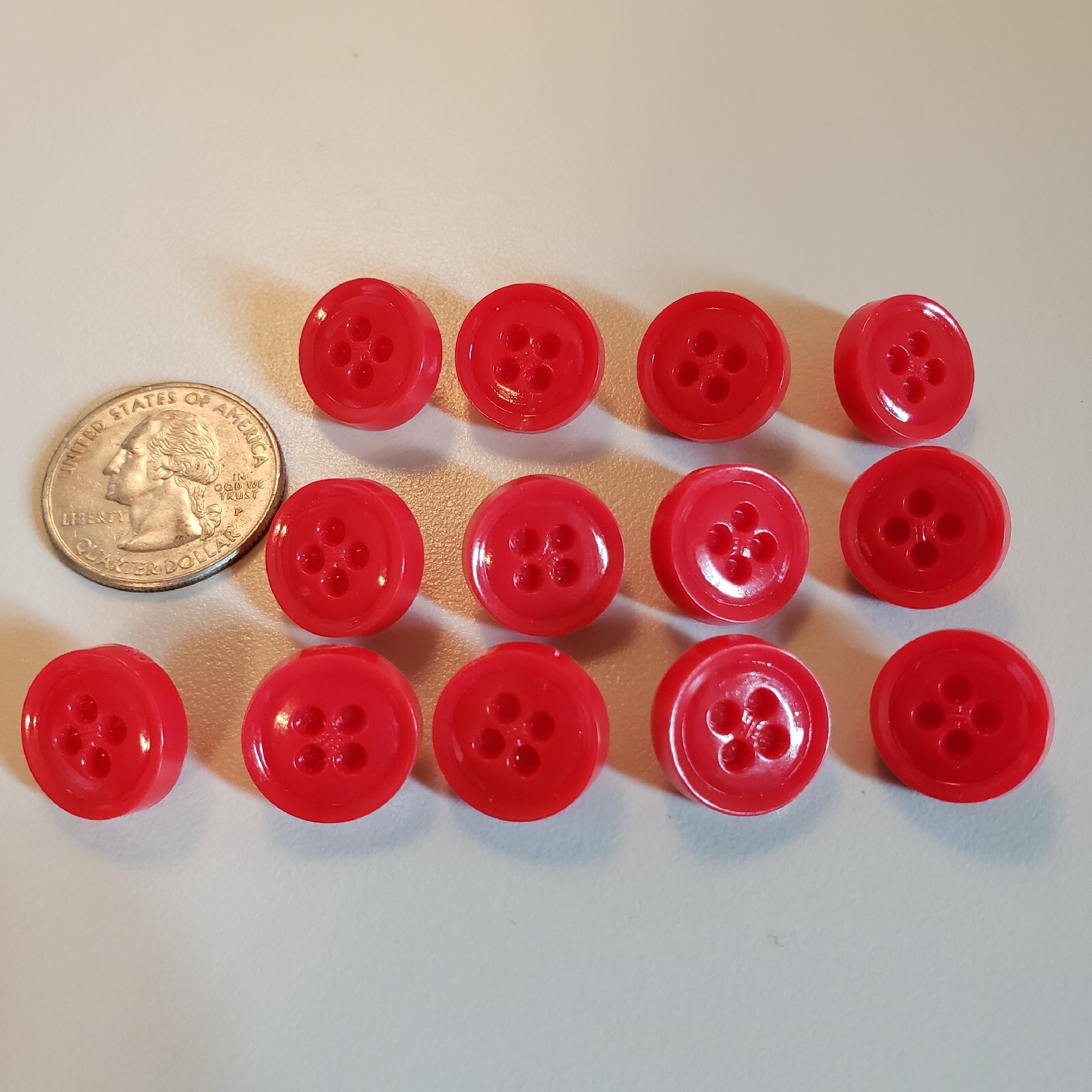 Vintage Red Plastic Buttons 9/16" 4-Hole Faux Design Shank Style Small ...
