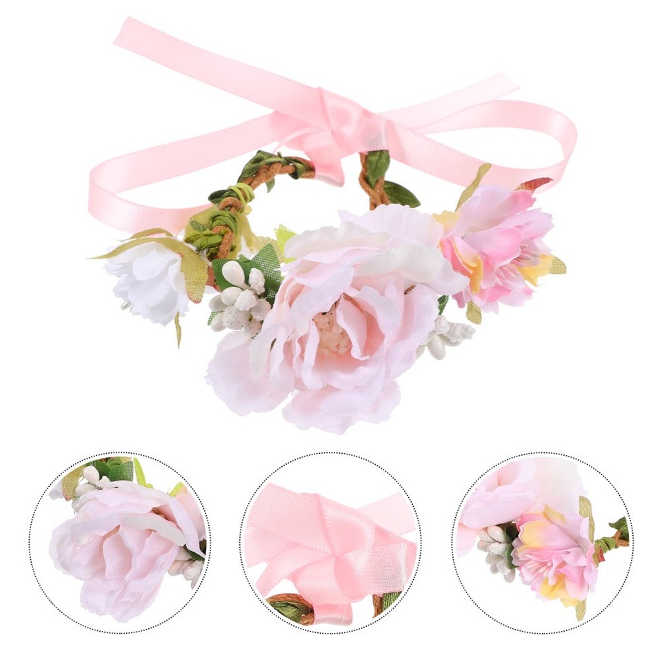 Floral Wreath Headband Dog Collar with Flower Attached Pet Decorative ...