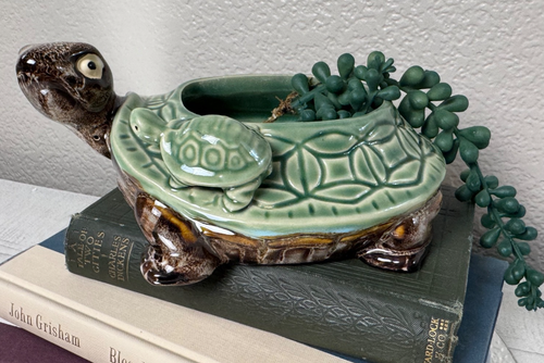 🐢Vintage Green Brown Turtle Planter w/ Baby Ceramic MCM PRC China Pot 🐢 ...