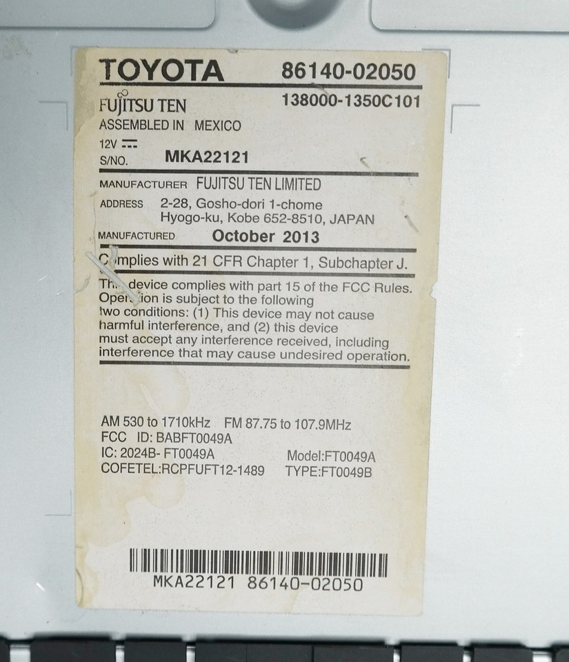 2014-2016 Toyota Corolla Multimedia Receiver 86140-02050 BROKEN | eBay