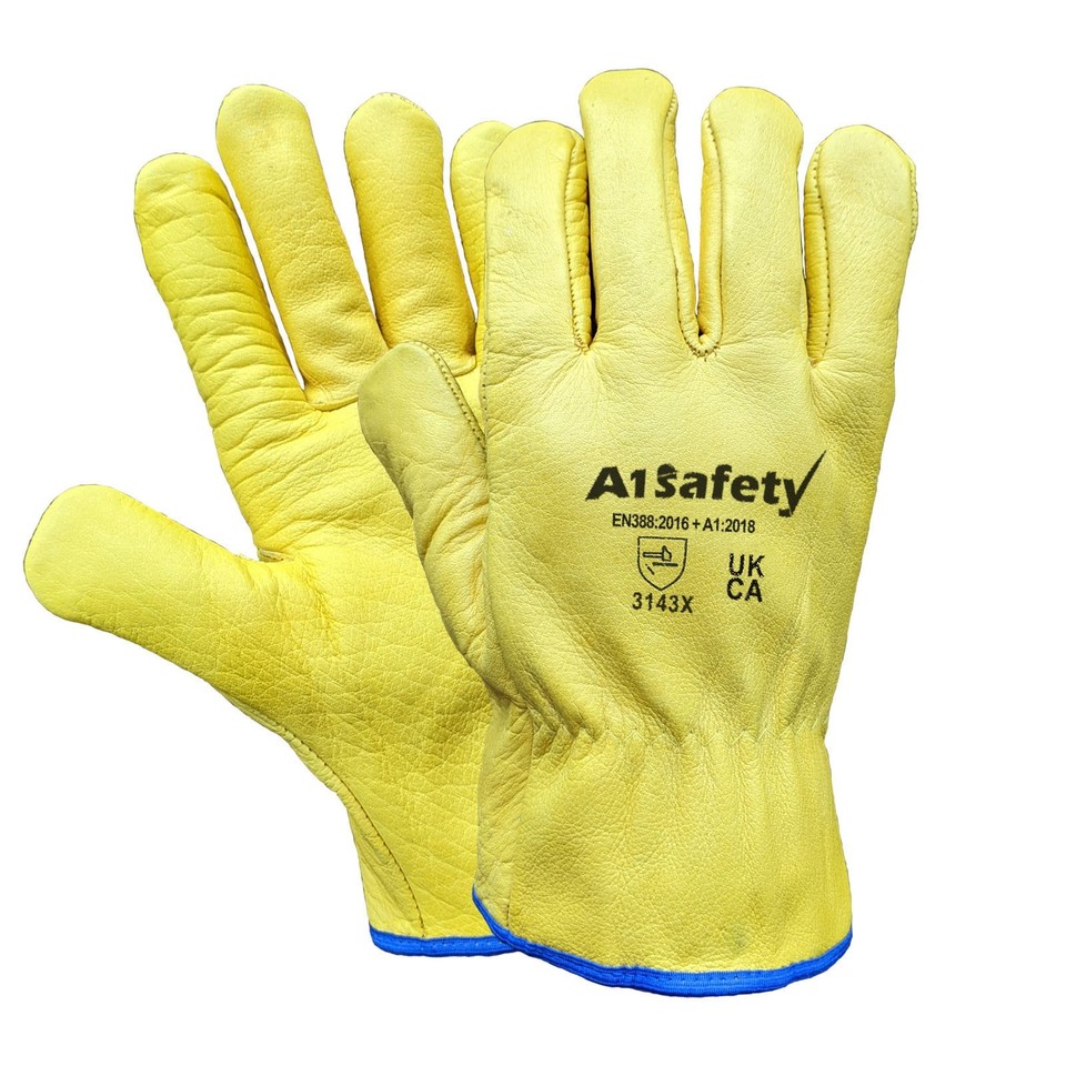 Mens Premium Yellow Leather Driving Gloves Pro HGV Lorry Truck Driver ...