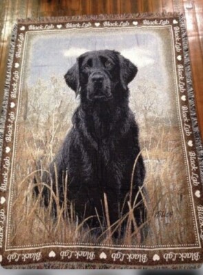 LOVE BLACK LABRADOR RETRIEVER LAB DOG COTTON JACQUARD WOVEN THROW ...