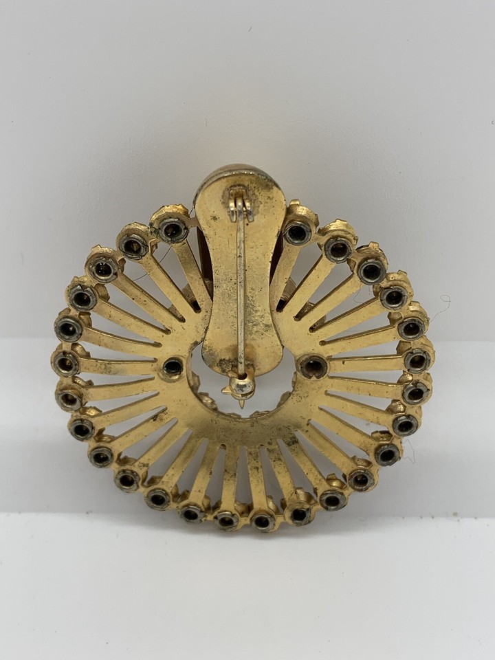 Vintage Rhinestone Brooch Pin Sunburst Ferris Wheel Gold Tone Round ...