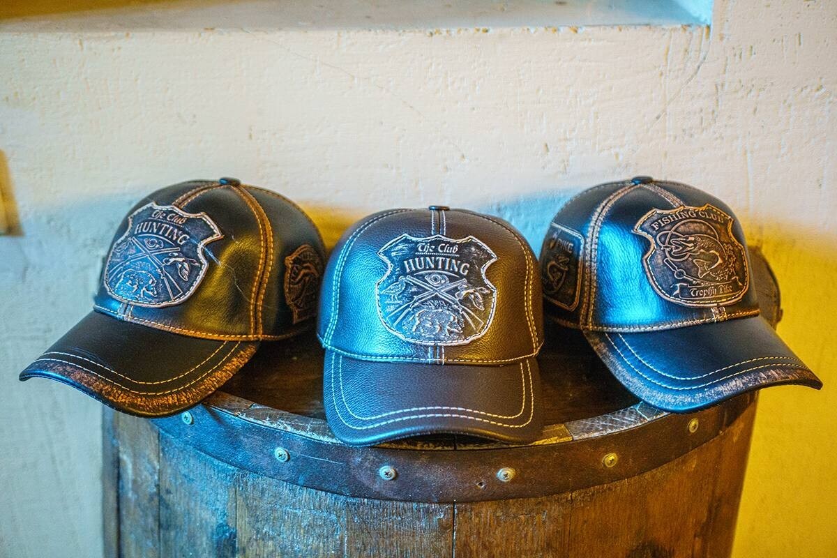 Pike Hunter Fisherman Leather Handcrafted Black Baseball Cap Dad Angler ...