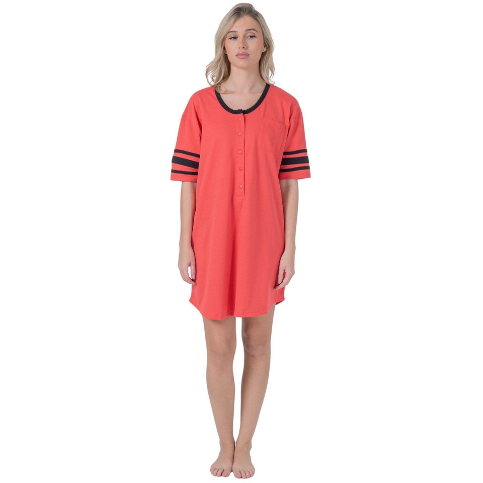 Womens Short Sleeve Nightshirt Nightgown with 3 Stripe Design ...