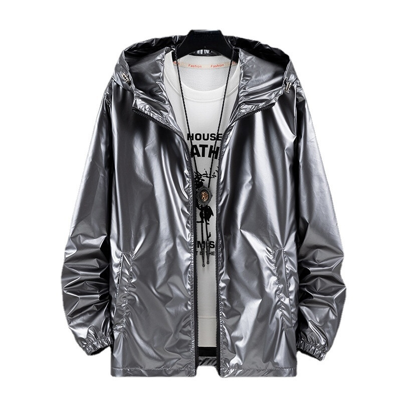 Men Women Iridescent Shiny Jacket Hooded Coat Holographic Harajuku Tops ...