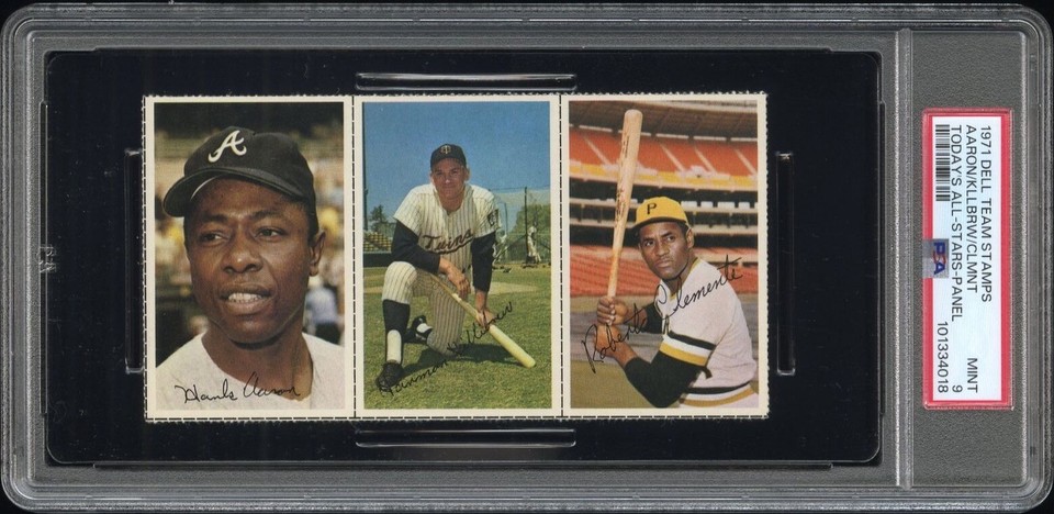 1971 Roberto Clemente Aaron PSA 9 Rare V Topps MLB Team Stamps ...