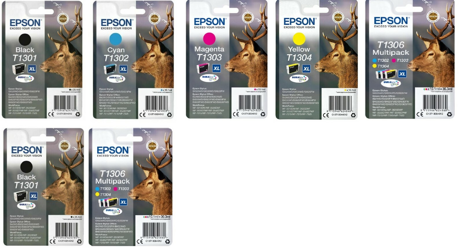 Genuine Epson T1301 T1302 T1303 T1304 T1306 Mp XL Stag Ink Cartridge ...
