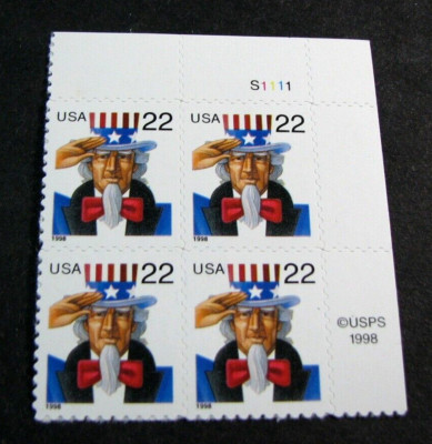 US Plate Block Stamp Scott# 3259 Uncle Sam 1998 MNH L603 | eBay