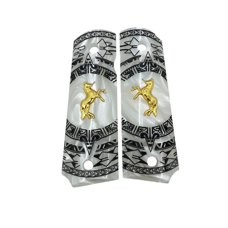 1911 Grips COLT Springfield Pearl Aztec Motif Gold Horse Medallion W ...