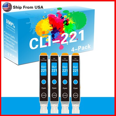 4-Pack CLI221 Ink Cartridge Cyan CLI 221 for PIXMA MP980 MP990 Printer ...