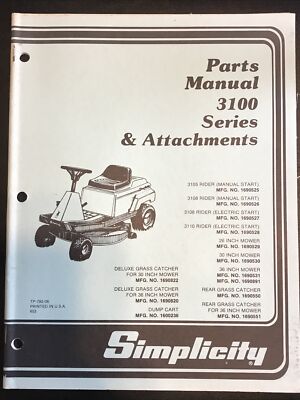 Simplicity 3100 Series 3105 3108 3110 Riding Mower Parts Catalog Manual ...