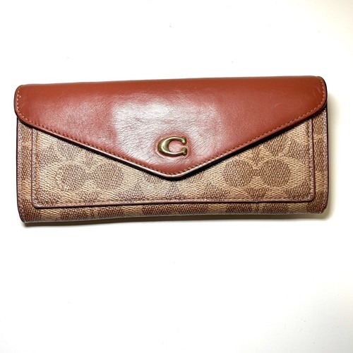 Coach Wyn Soft Wallet In Colorblock Signature Leather Tan Rust Slim ...