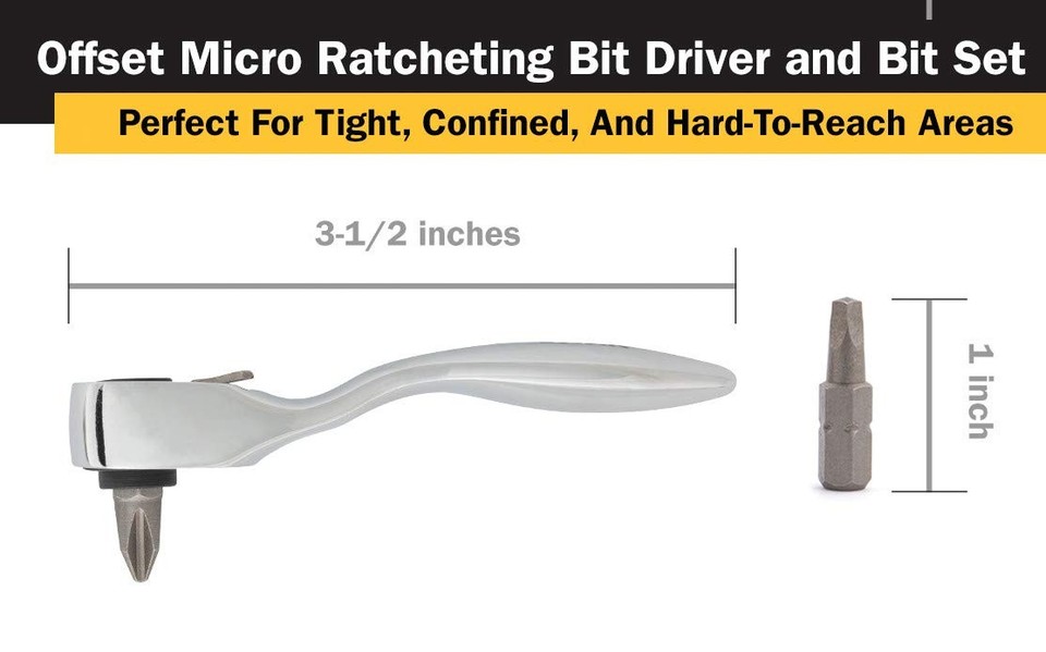 Titan 11205 Offset Micro Ratcheting Bit Driver Set 3 1 2 Inch with 9 ...