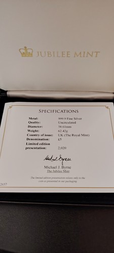 Silver Great Britain £5 – The Lion of Mortimer 2 oz– Jubilee Mint ...