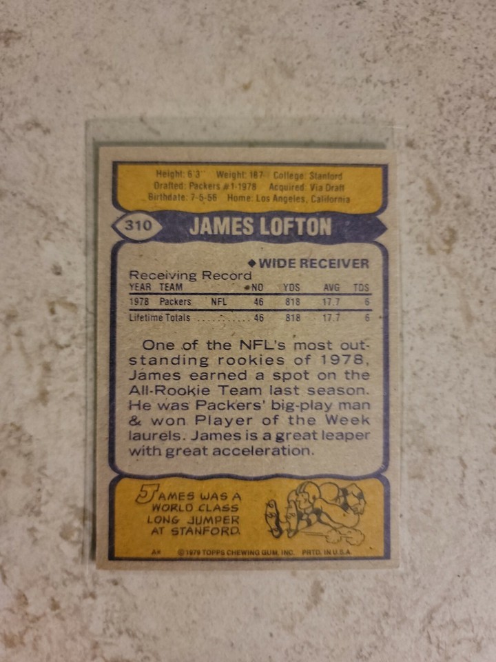 1979 Topps Football Card #310 James Lofton RC Green Bay Packers Rookie ...