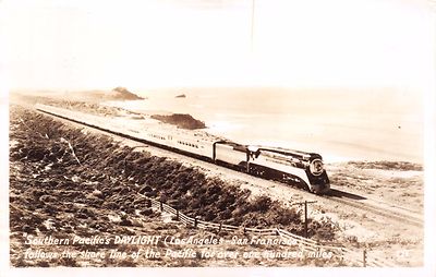SOUTHERN PACIFIC'S DAYLIGHT TRAIN FOLLOWING SHORE LINE~REAL PHOTO ...