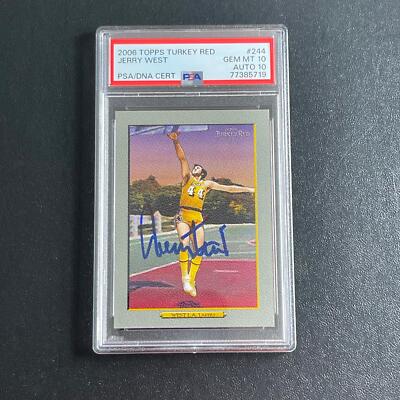 2006 Topps Turkey Red #244 JERRY WEST Signed Card GEM MT 10 Auto 10 PSA ...