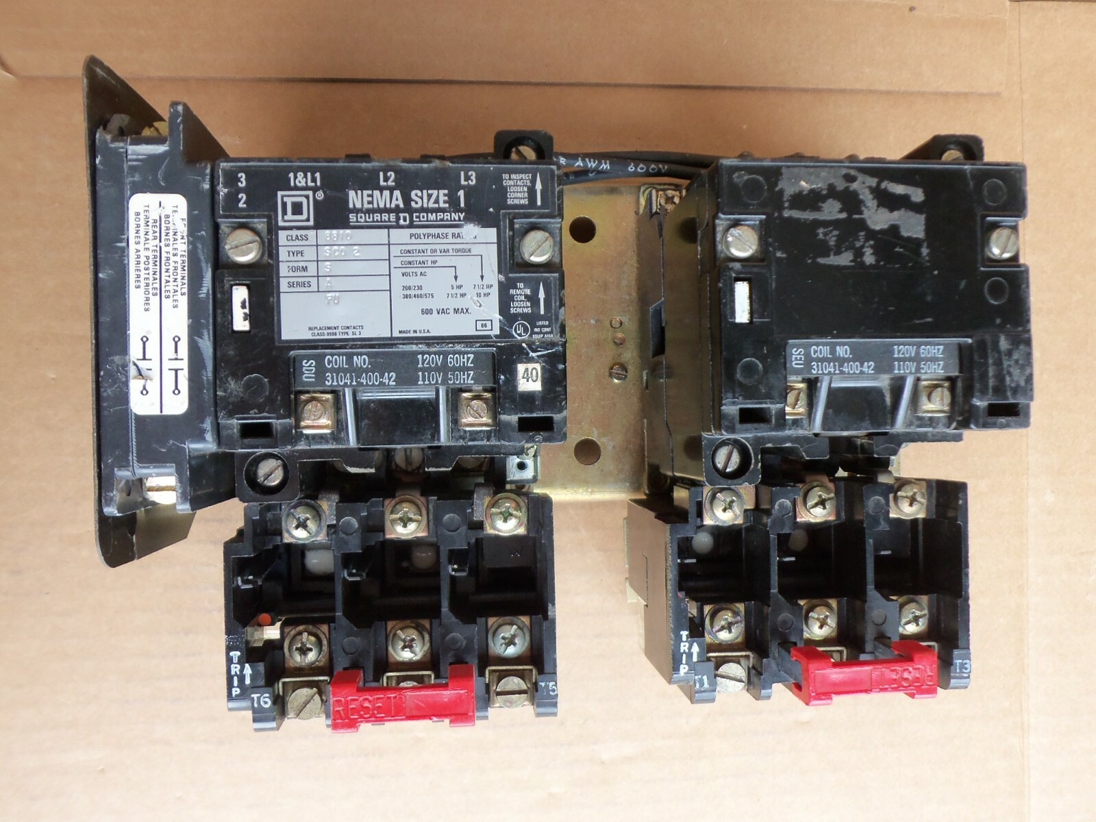 Square D 8810 SCO 2 / 8810SCO2 Size 1 Two Speed Motor Starter 120V Coil ...
