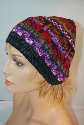 Inka Maki Alpaca Peruvian Beanie Hat Patterned Reversible Multicolor ...