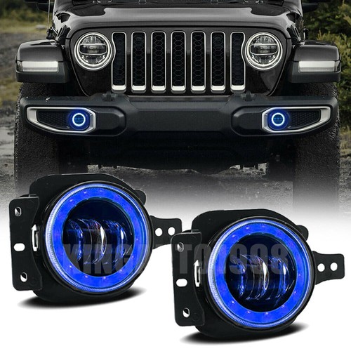 4Inch LED Fog Lights Blue Halo Ring Angle Eye for Jeep Wrangler JL ...