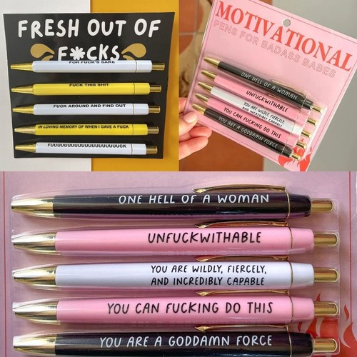 5 PCS Motivational Badass Pen Push Type Stationery Signature Pens ...