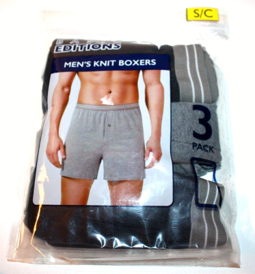 Basic Editions Men's 3-Pack Black/Gray Knit Boxers - Small (28-30") | eBay