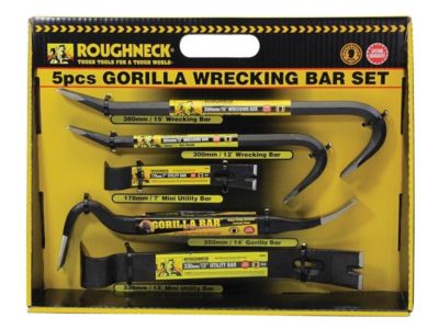 Roughneck Wrecking Bar Gorilla Pry Bar 5pc Crowbar Set Kit Heavy Duty ...