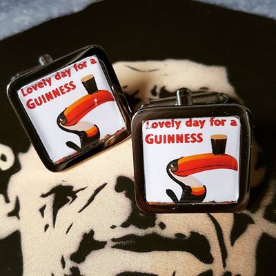 Unique! GUINNESS TOUCAN CUFFLINKS chrome RETRO advertising BLACK STUFF ...