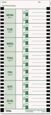 Lathem Weekly Employee Time Card Pack, 100 8 1/2 x 3 3/4 inches, White ...