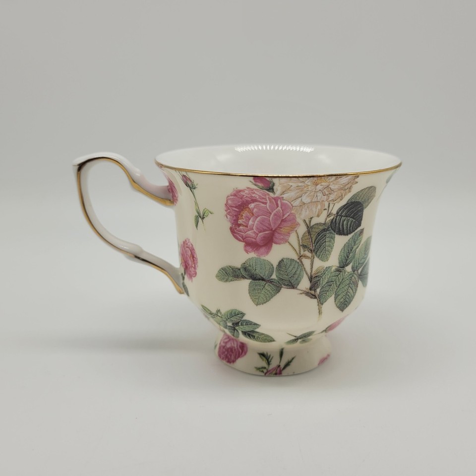 Gracie China by Coastline Imports Teacup and Saucer Set Rose Chintz W/Gold Trim | eBay