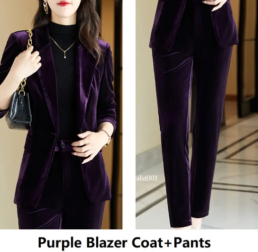 High Quality Velvet Formal Business Suits Pantsuits Office Work Wear ...