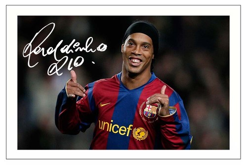 RONALDINHO BARCELONA SIGNED AUTOGRAPH PHOTO PRINT SOCCER | eBay