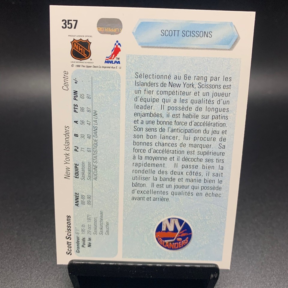 1990-91 Upper Deck Hockey French #357 Scott Scissons RC New York ...