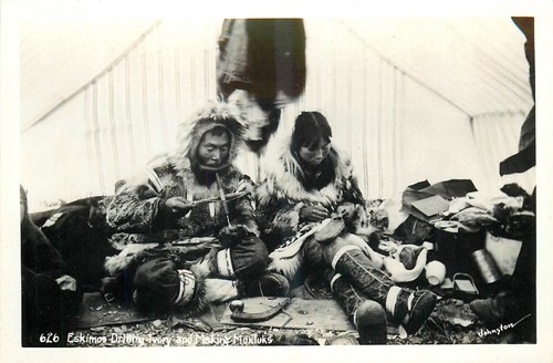 1950s Alaska Eskimo Drilling Ivory Making Mukluks Native Postcard RPPC ...