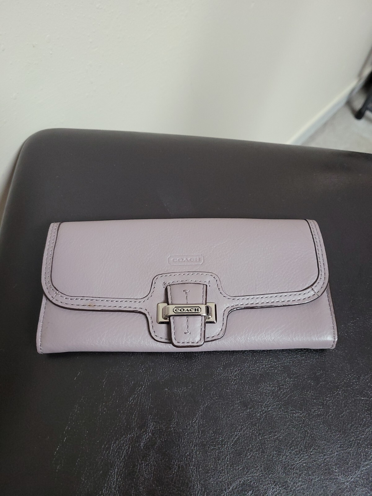 COACH Women's Trifold Wallet Slim Gray Color 100% Lea… - Gem