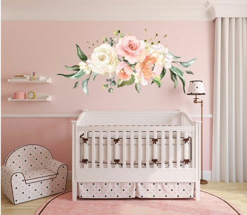 Personalised Name Nursery Wall Sticker Rose Flower Baby Home Decor ...
