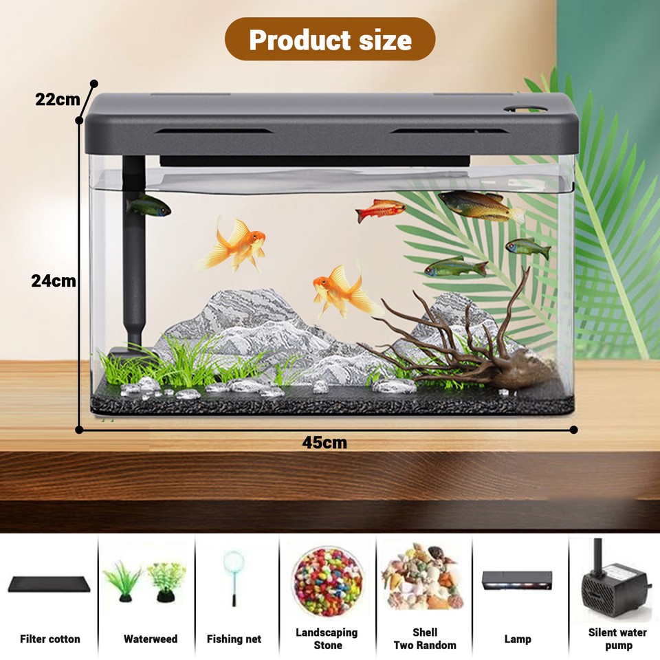 Aquarium Fish Tank Starter Kit Fish Tank Mini Desktop Rectangular Fish ...
