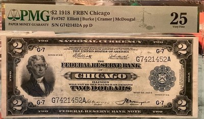 1918 2 DOLLAR FEDERAL RESERVE NOTE Fr.767 Chicago BATTLESHIP note PMG ...