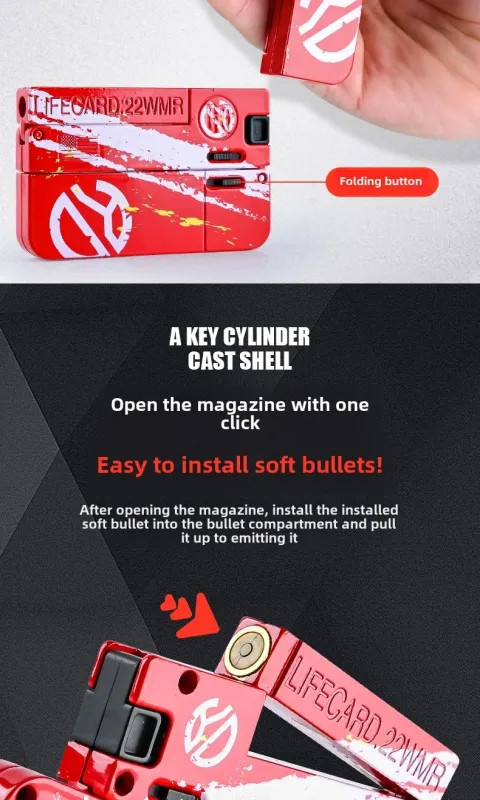 2.0 Upgraded Lifecard Folding Toy Gun Soft Bullet Blaster Alloy Model ...