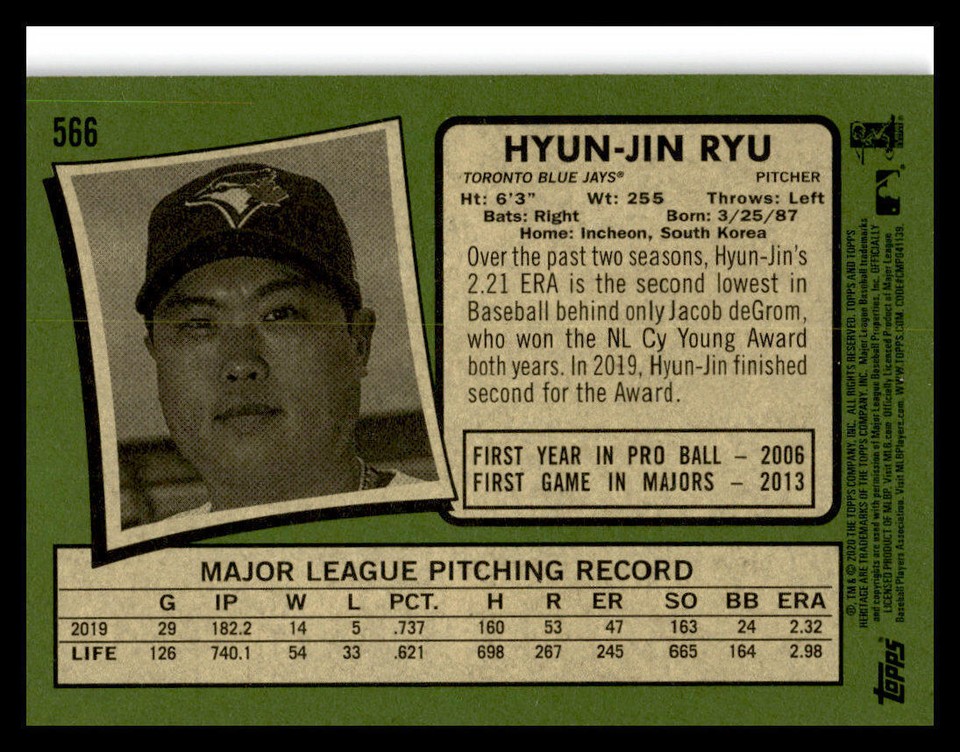 2020 Topps Heritage Hyun-Jin Ryu #566 Toronto Blue Jays | eBay